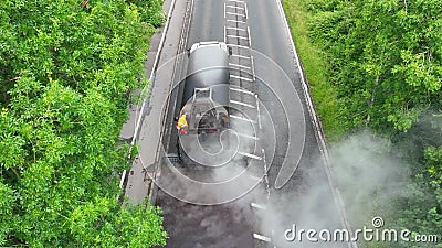 Micro Asphalt Road Resurfacing Process Aerial View Stock Footage ...