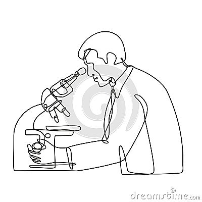 Microbiologist Studying A Virus With A Microscope Continuous Line ...
