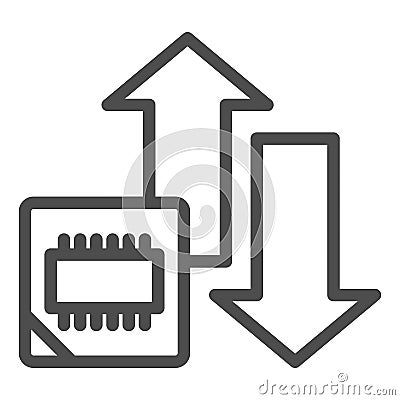Microchip And Arrows Line Icon. Processor Bus Data Peak Throughput ...