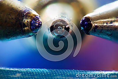 A Micrograph Of Three Tips Of A Ballpoint Pen. On The Surface Of The ...