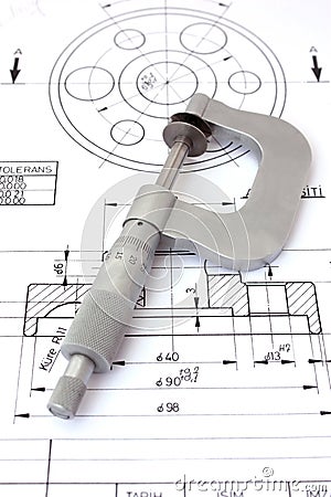 Micrometer On Technical Drawing. Vertical Royalty Free Stock Photo ...