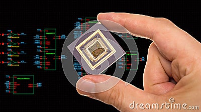 Microprocessor In Hand And Circuit Schematic Stock Image ...