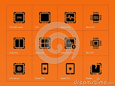 Microprocessor Icons On Orange Background Vector Illustration ...