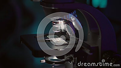 Microscope in a Dark Room on Table. Stock Video - Video of closeup ...