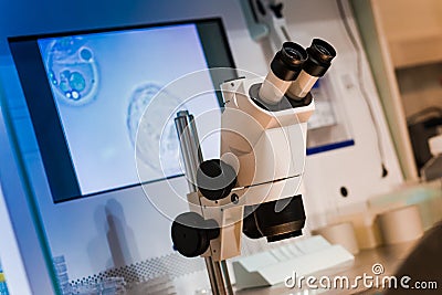 Microscope And Enlarged Cells On A Computer Screen Royalty-Free Stock ...