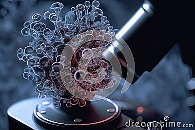 Microscope, With A Magnified Image Of A Cell Or Molecule Stock Photo ...