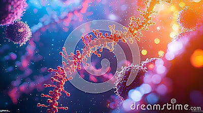 A Microscopic Rendering Of Protein Synthesis Inside A Cell, With ...