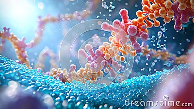 A Microscopic Rendering Of Protein Synthesis Inside A Cell, With ...
