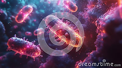 Microscopic View Of Red Small Organelle, Bacteria, And Microorganisms ...