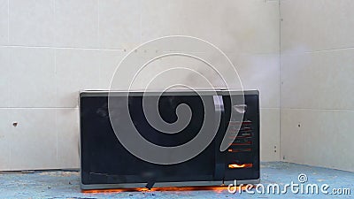 Microwave Oven on Fire. the Concept of Fire in the Kitchen. Stock Video ...