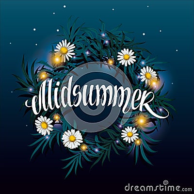 Midsummer Lettering. Wreath On The Water With Reflection Of The Starry ...
