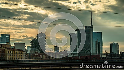 Milano Skyline Timelapse with Cloudy Sky Skyscraper Cityscape Stock ...