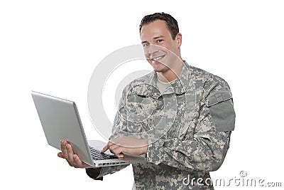Military Soldier With A Laptop Stock Photos - Image: 25146513