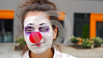 Mime Girl Winking Eye and Smiling into Camera Stock Video - Video of ...