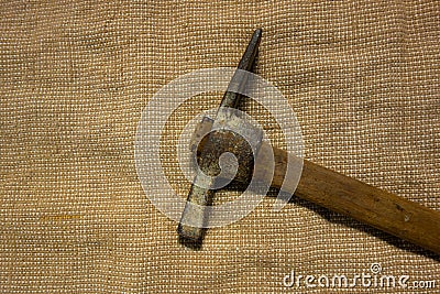 Miner Hammer Like Pickaxe Or Mattock On Bagging Fabric Background ...