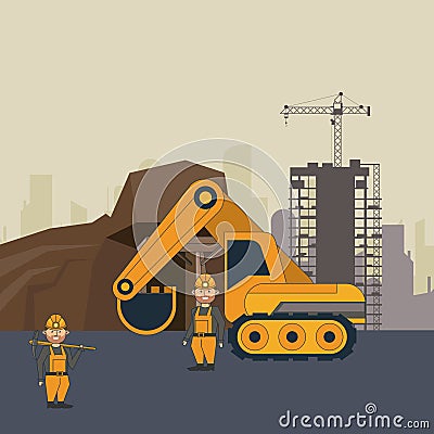 Ming Cave With Workers And Backhoe Cartoon Vector | CartoonDealer.com ...