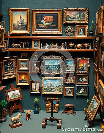 A Miniature Art Gallery Showcasing Tiny Masterpieces Royalty-Free Stock ...