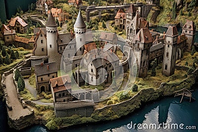 Miniature Medieval Village With Castle And Moat Royalty-Free Stock ...