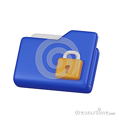 Minimal Blue Private Lock Folder Icon. 3d Render Isolated Illustration ...
