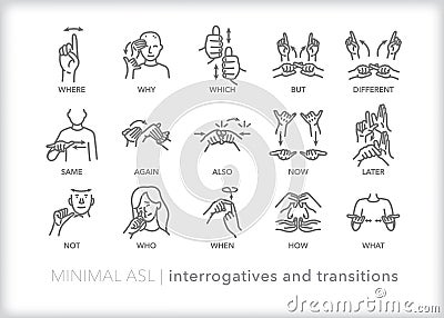 American Sign Language (ASL) Icons Of Interrogatives And Transitions ...