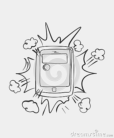 Line Drawing Of Pager With Explosion Effect Cartoon Vector ...