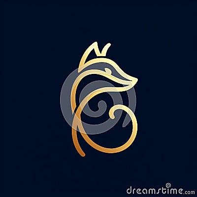 A Minimalist Vector Logo Using A Continuous Gold Line With Proud Fox ...