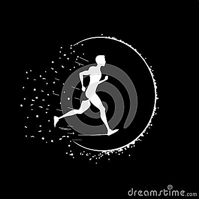 Minimalistic Round Logo Template, White Icon Of Runner Silhouette On ...