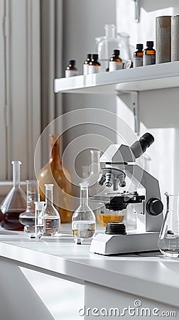 Minimalistic Science Lab With Beakers, Microscopes, And Test Tubes On ...