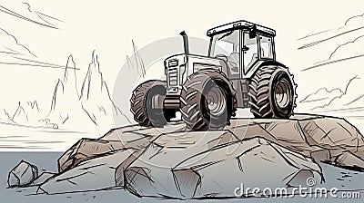 Minimalistic Tractor On Rocks: Dynamic Line Work Concept Art Royalty ...