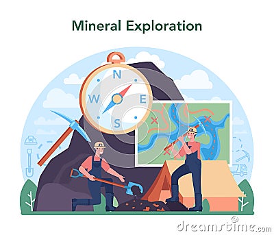 Mining Concept. Mineral And Natural Resources Extraction. Worker Vector ...