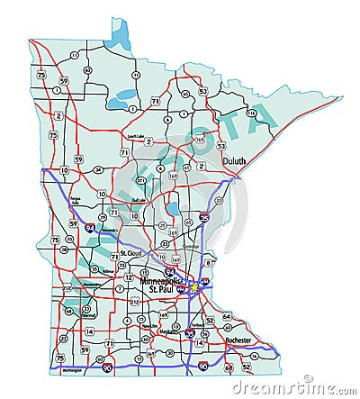 Minnesota State Interstate Map Cartoon Vector | CartoonDealer.com #19026217