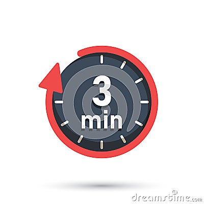 3 Minute On Stopwatch Icon In Flat Style. Clock Face Timer Vector ...