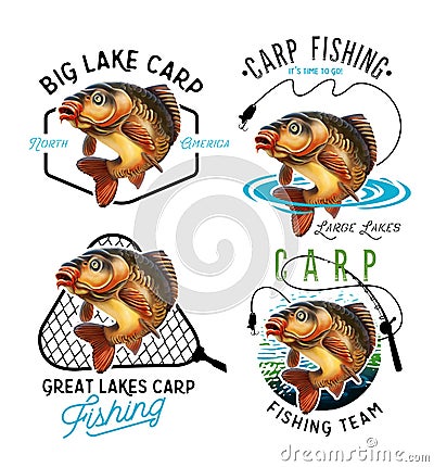 Mirror Carp Emblems. Isolated On White Background. Cartoon Vector ...