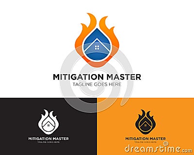 MITIGATION MASTER LOGO - Fire, Water, And House Vector Illustration ...
