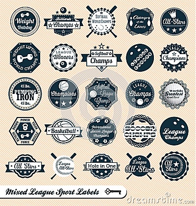 Mixed Sports League Labels And Stickers Cartoon Vector | CartoonDealer ...