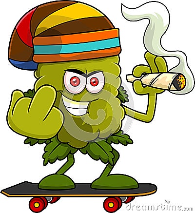 Angry Marijuana Bud Cartoon Character With A Joint Showing Middle ...