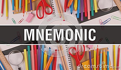 Mnemonic With School Supplies On Blackboard Background. Mnemonic Text ...