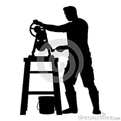 Rubber Tapping Man With Rolling Machine Silhouette Vector On White ...