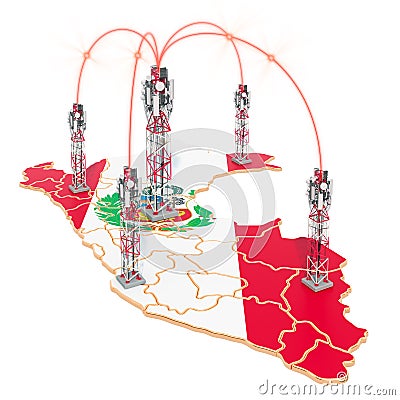 Mobile Communications In Peru, Cell Towers On The Map. 3D Rendering ...