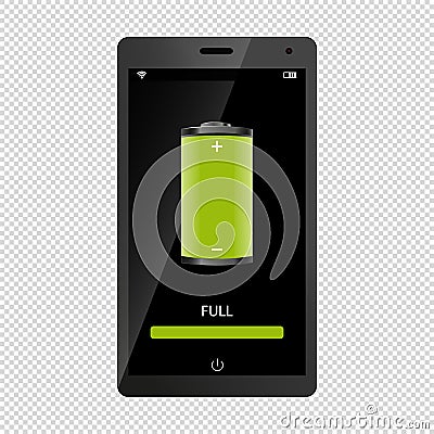 Mobile Phone With Full Battery Sign On Screen - Vector Illustration ...