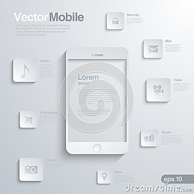 Mobile Smartphone With Icon Interface. Infographic Stock Photo - Image ...