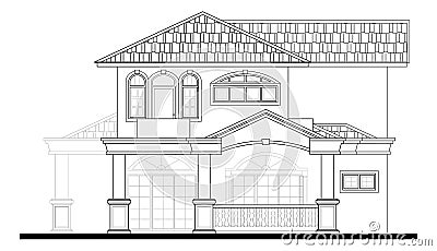 Two-storey Terraced House In 2D Black And White CAD Drawing. Royalty ...