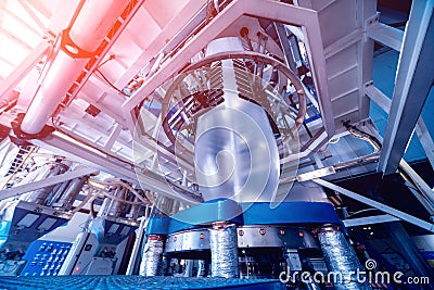 Modern Automated Production Line In Factory. Plastic Bag Manufacturing ...