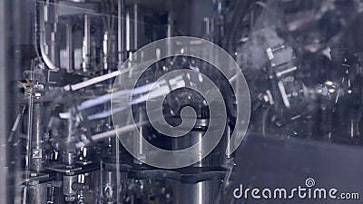 Modern Clean Production Line of Pop and Sodas, Carbonated Drinks. Empty ...