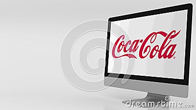 Modern Computer Screen with Coca-Cola Logo. 4K Editorial Clip Stock ...