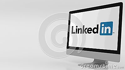 Modern Computer Screen with LinkedIn Logo. 4K Editorial Clip Stock ...