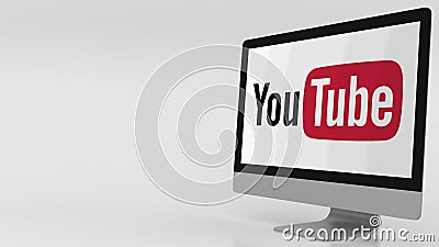 Modern Computer Screen with Youtube Logo. 4K Editorial Clip Stock ...