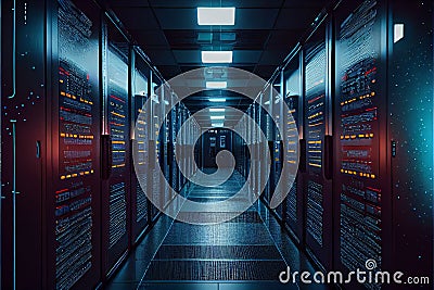 Modern Data Center With Multiple Rows Of Fully Operational Server Racks ...