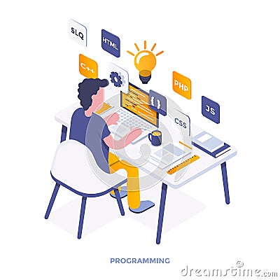 Graphic Designer Creating His Artwork, Vector Flat Isometric ...