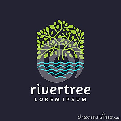 Modern Flat Hexagon Tree Lake Logo Template Royalty-Free Cartoon ...